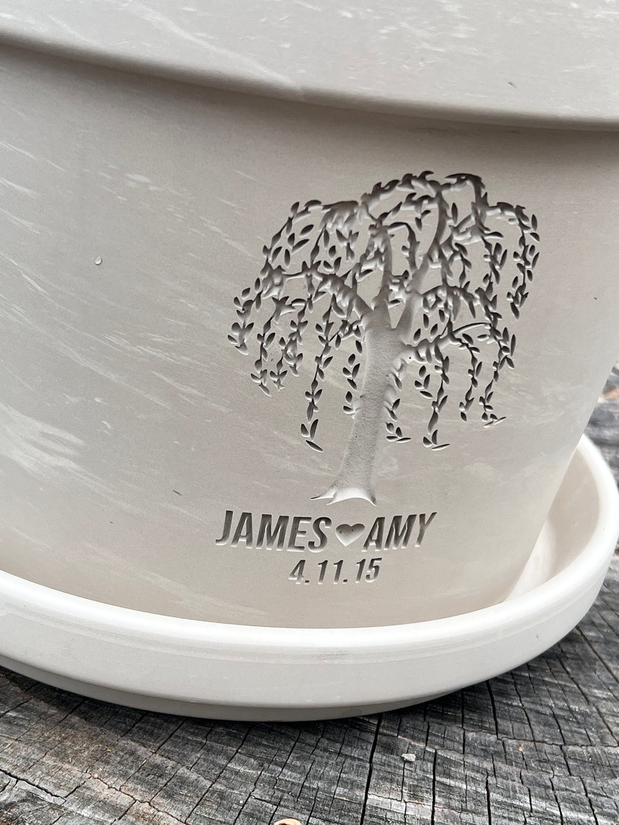Personalized Willow Tree Flower Pot – Custom Names and Date – Engraved ...