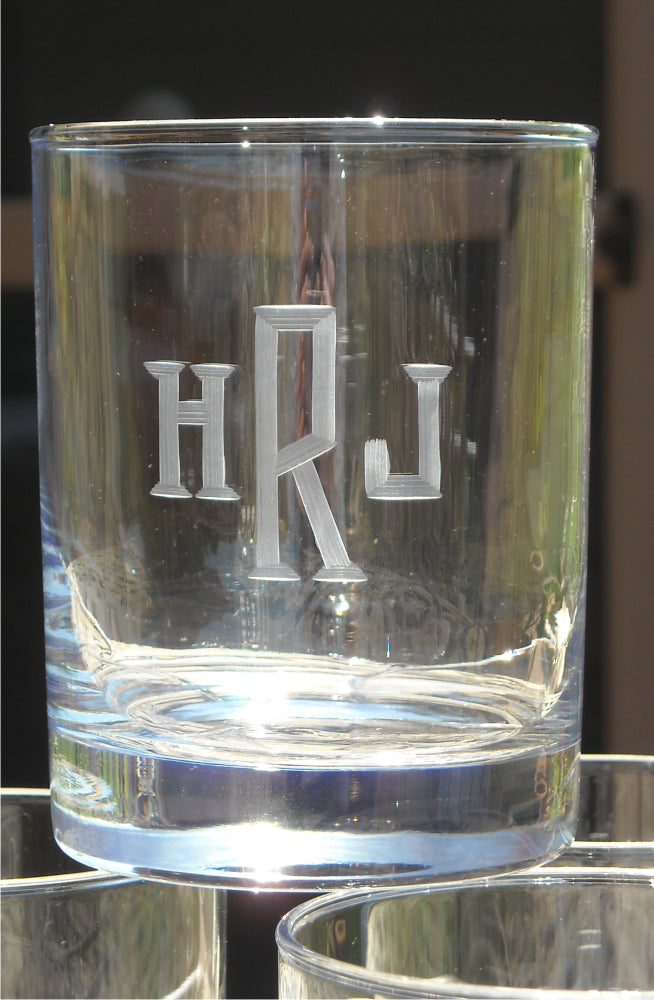 Hand Cut Rocks Glass with Custom Monogram