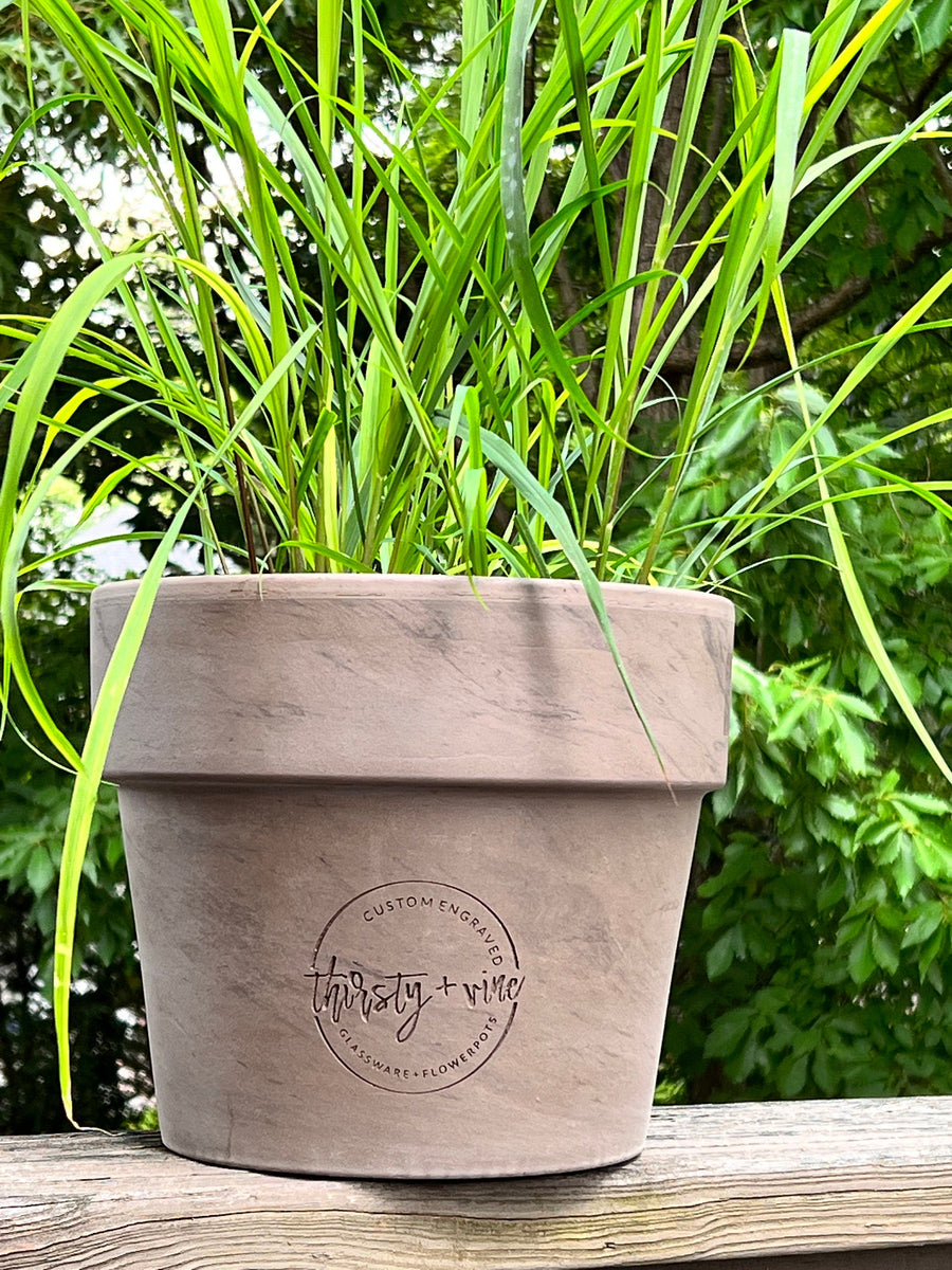 Custom Logo | Deep Etched Custom Clay Flower Pot | Engraved Flowerpot ...