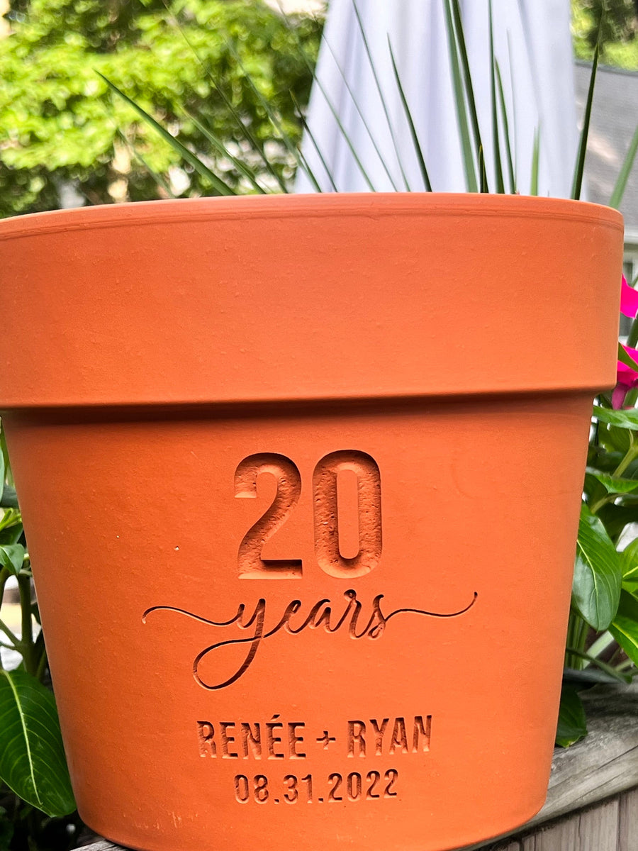 Anniversary Gift | Deep Etched Custom Clay Flower Pot | Engraved ...
