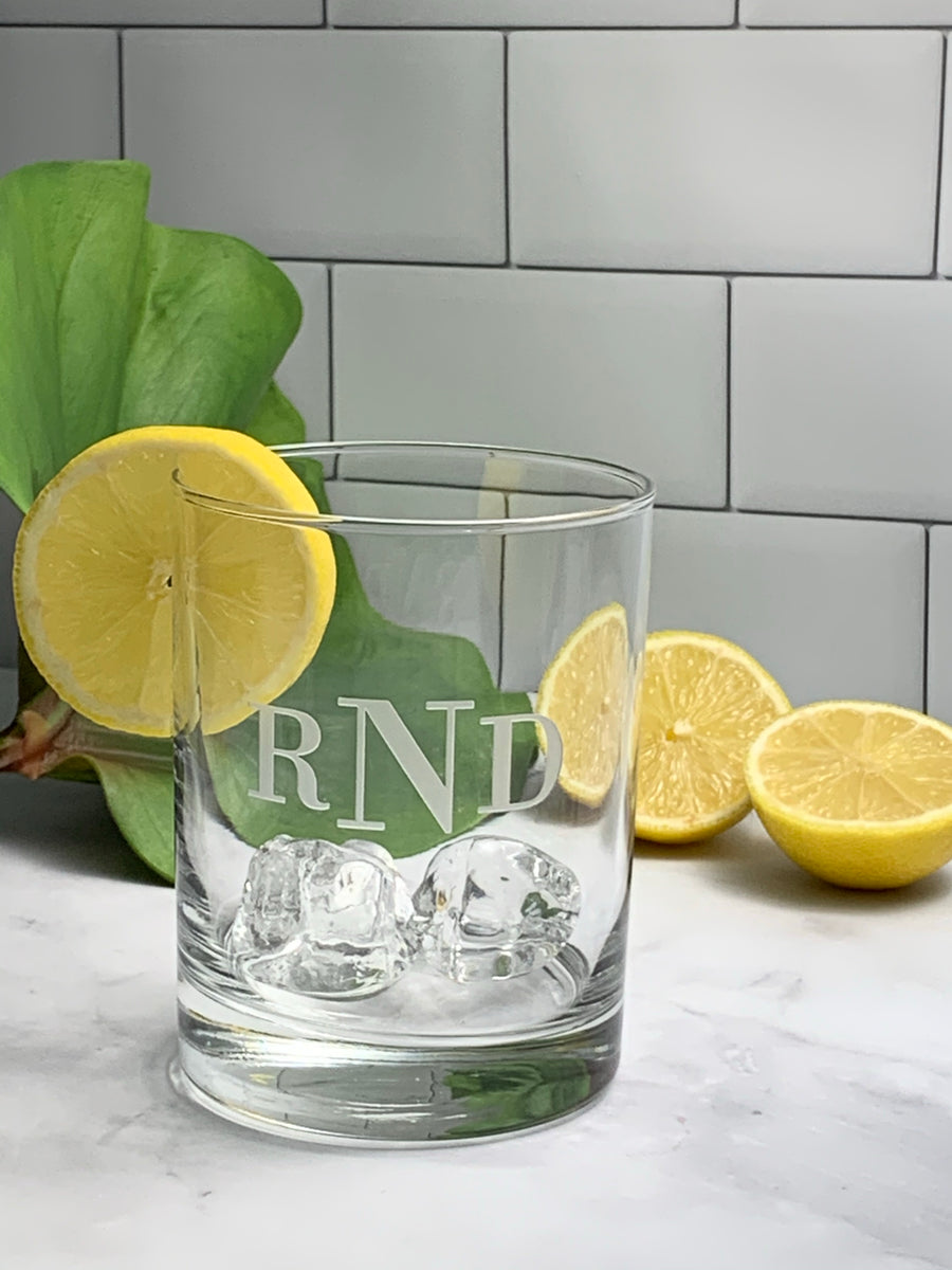 Set of 4 | Double Old Fashioned Rocks Glass with Etched Monogram, 14 oz